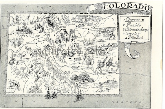 Colorado Map ORIGINAL Vintage 1950s Picture Map LAST ONE