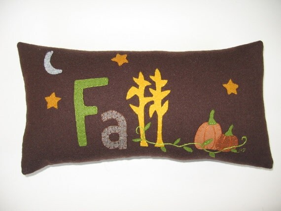 FALL Wool Applique Pillow Original Design of JKB by fisheyeprims