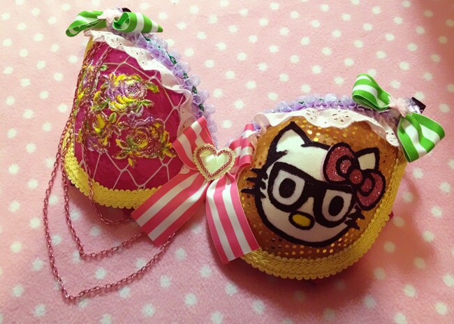 Rave Kitty Nerd Pink and Yellow Hello Kitty by lilkittyko on Etsy