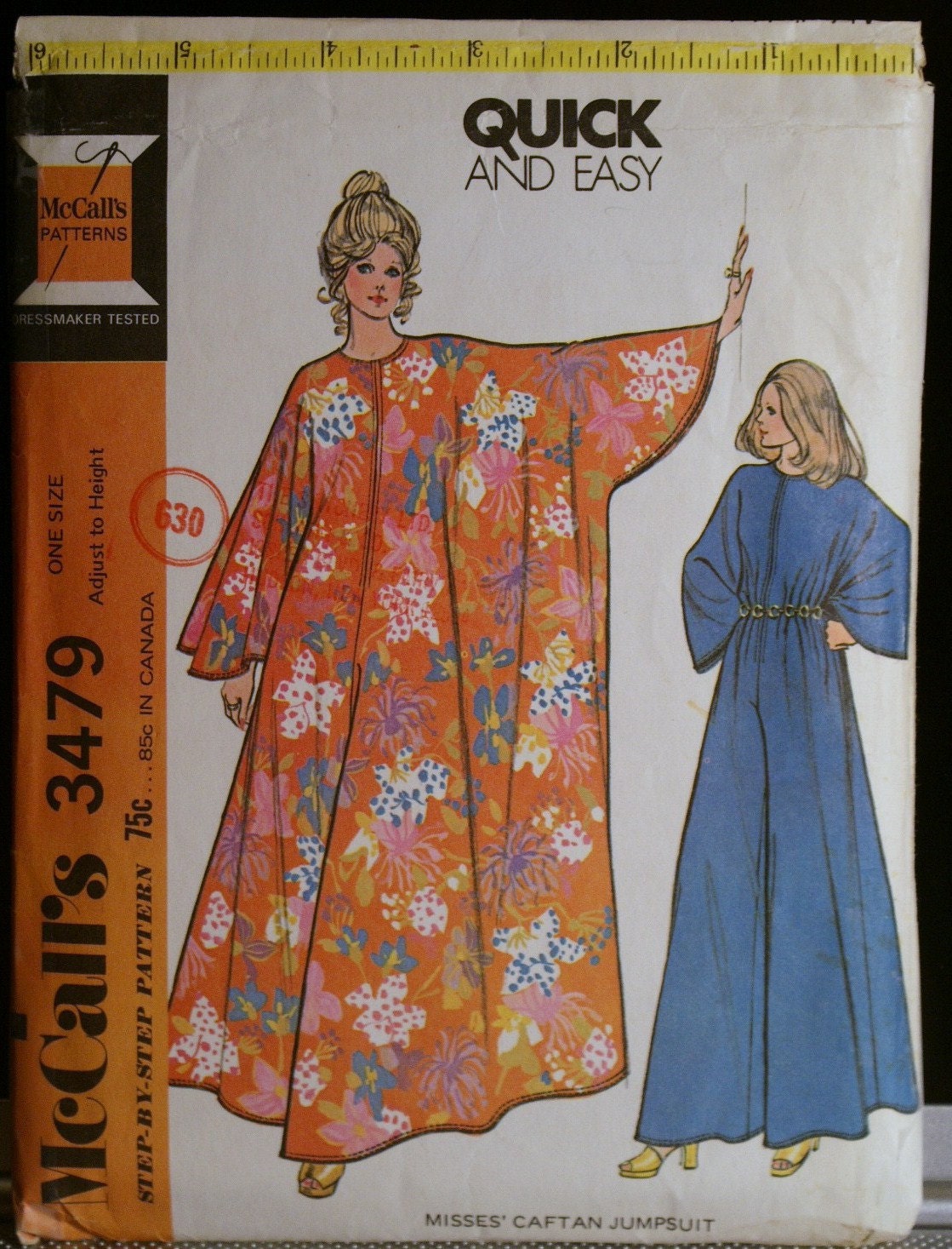 Vintage 70s Sewing Pattern Misses Caftan Jumpsuit McCalls