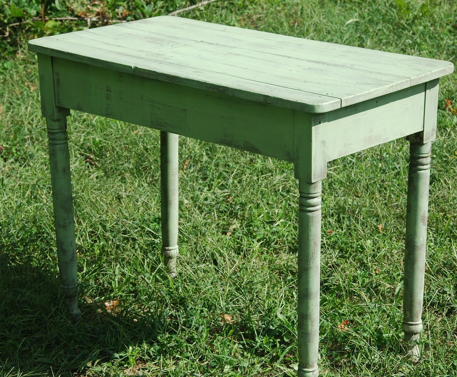 handpainted green farm table by MagpiedPipers on Etsy