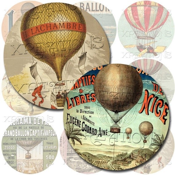Items Similar To Vintage French Hot Air Balloon Images In 2 Inches
