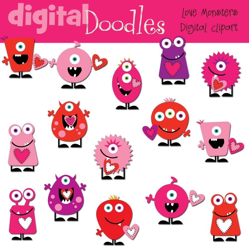 KPM Love Monsters digital clip art by kpmdoodles on Etsy