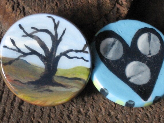 TREE & SCREWY HEART hand painted magnet set