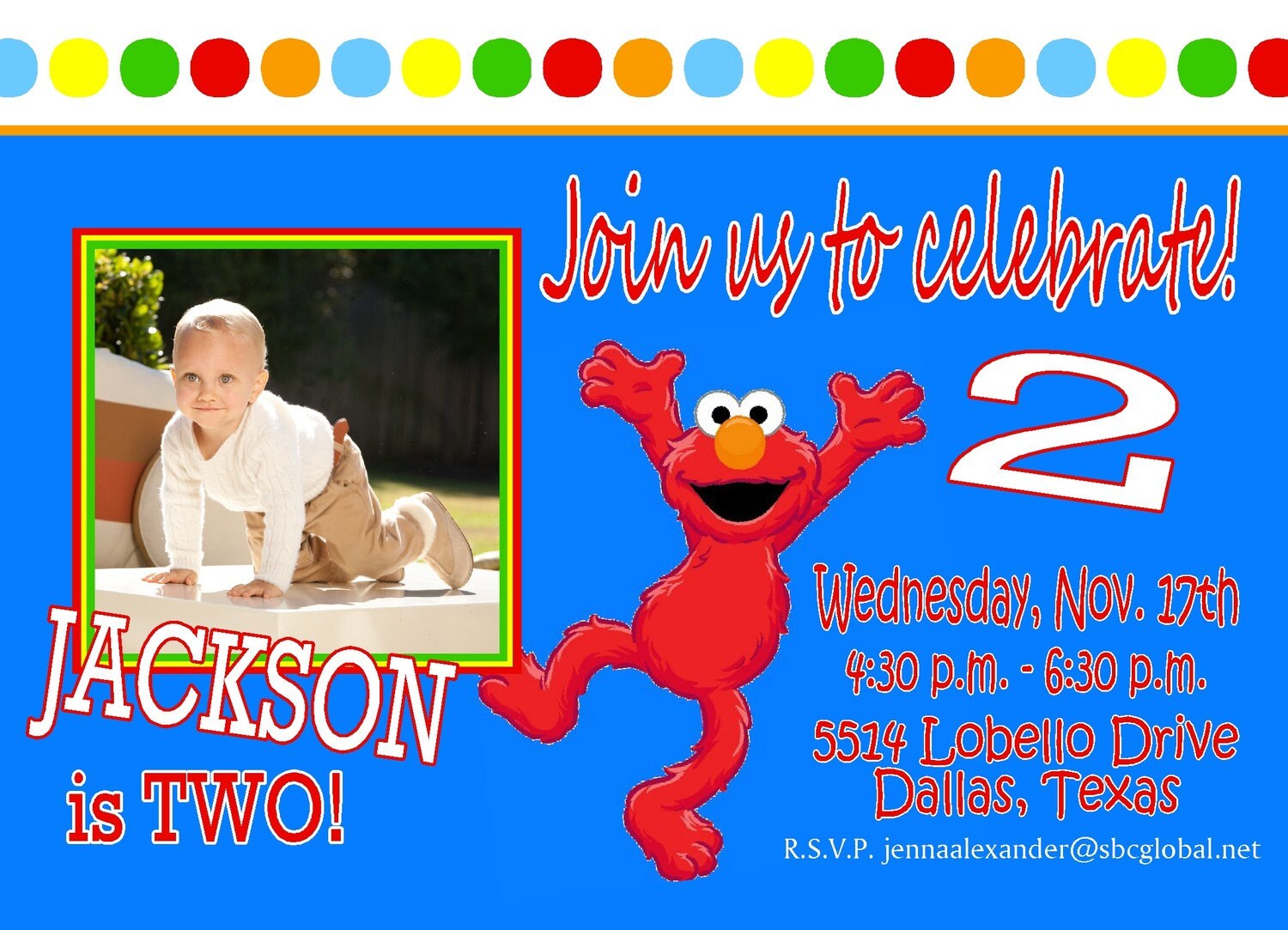 5 x 7 Printed Invitation Elmo Dots by KeatonCreations on Etsy