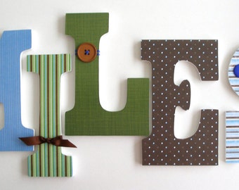 Set of 7 Decorated 9 Wooden Letters Nursery Name Décor