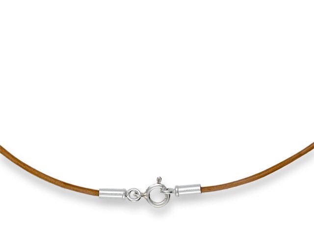 1mm Natural Leather Cord Necklace Silver Clasp 14 inches