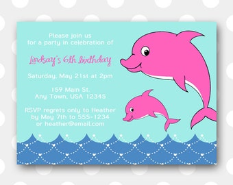 Printable Birthday Party Invitation - Pink Dolphins