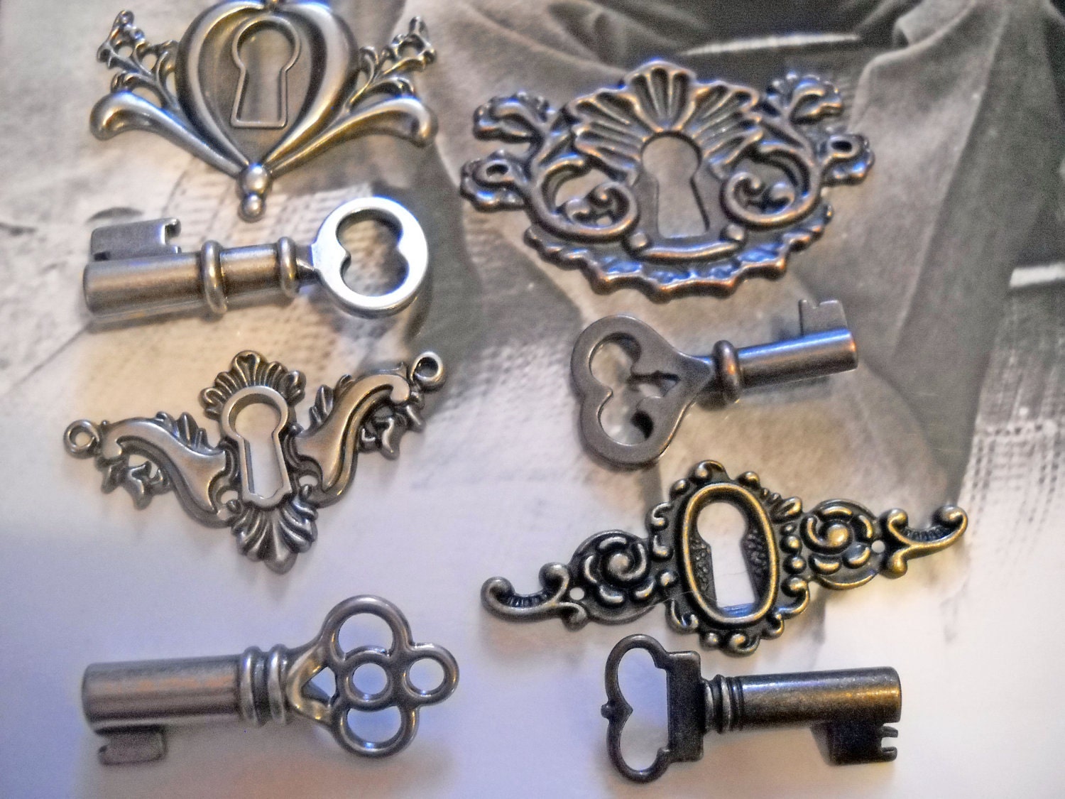 Key Hole Pendants and Matching Skeleton Keys Lock and Key