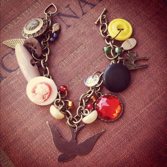 The Hunger Games Charm Bracelet Vintage Button and Charm