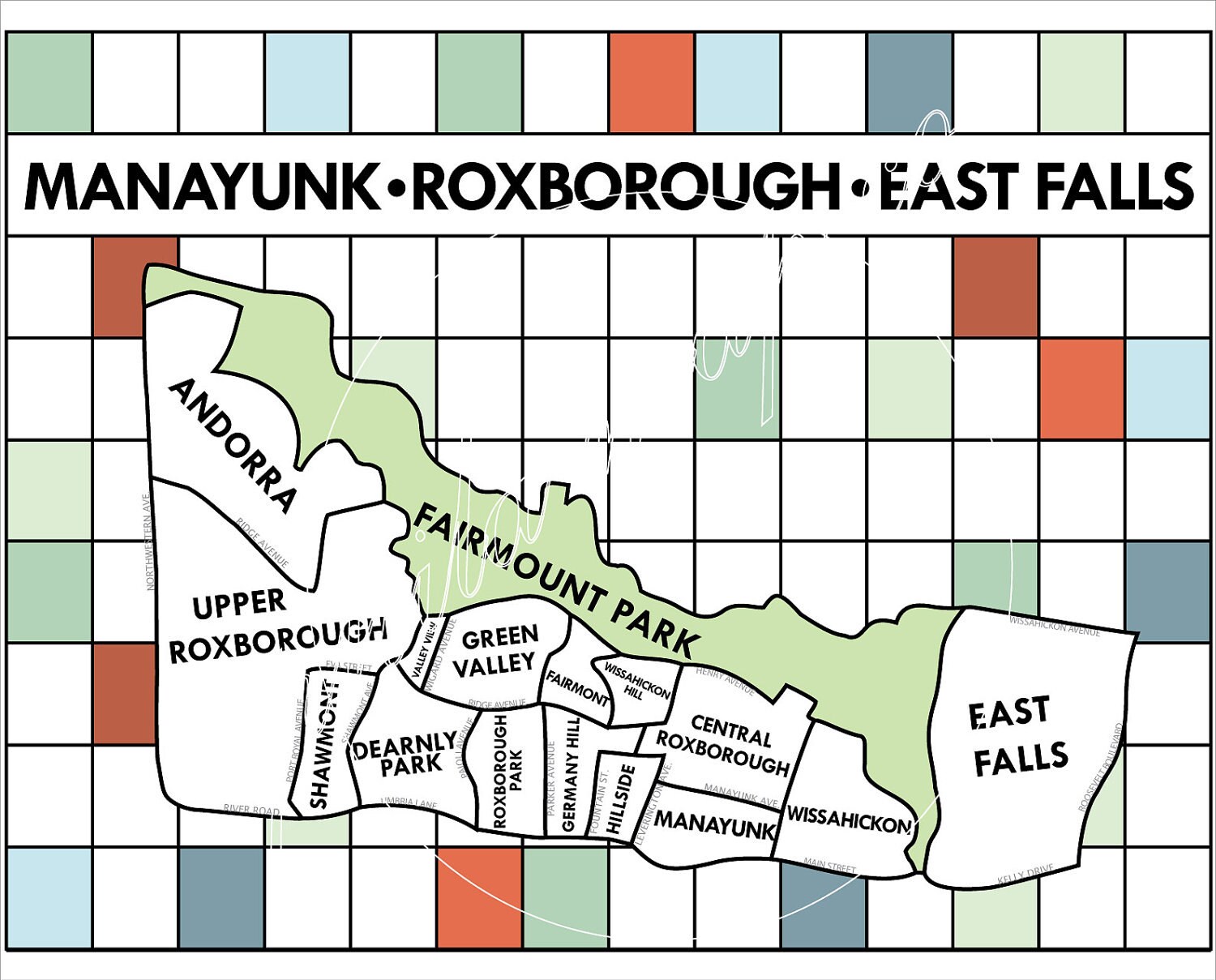 Philadelphia: Manayunk Roxborough Neighborhood Map by PhilaMapCo