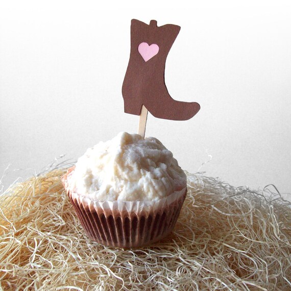 Items similar to Cowgirl/Cowboy Boot Cupcake Toppers - Dozen - CUSTOM ...