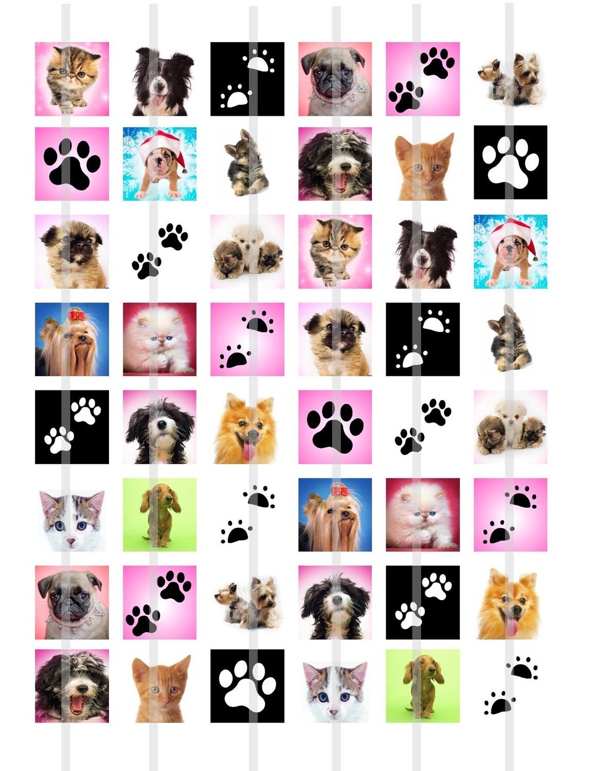 Dogs Cats Digital Collage Sheet 7/8 inch squares 48 Images