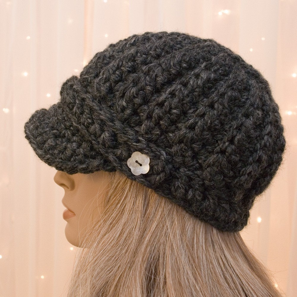 Crochet Newsboy Hat Charcoal Gray Made to Order by LadyBaron