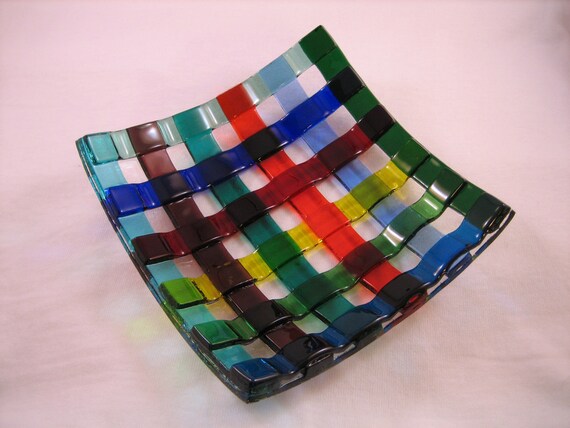 Items similar to Multicolor Weaved Fused Glass Plate on Etsy Items similar to Multicolor Weaved Fused Glass Plate on Etsy