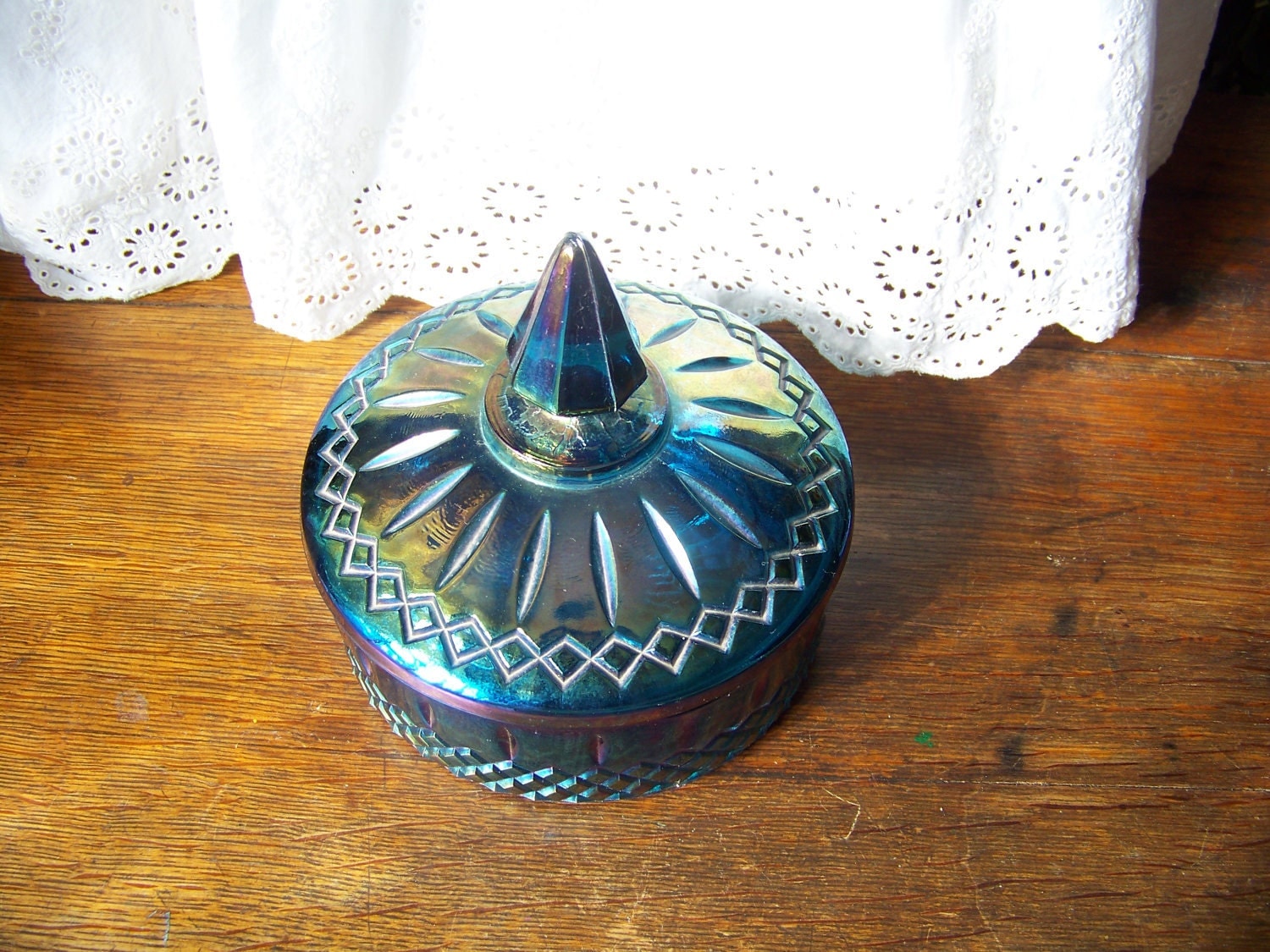 Blue Carnival Glass Candy Dish