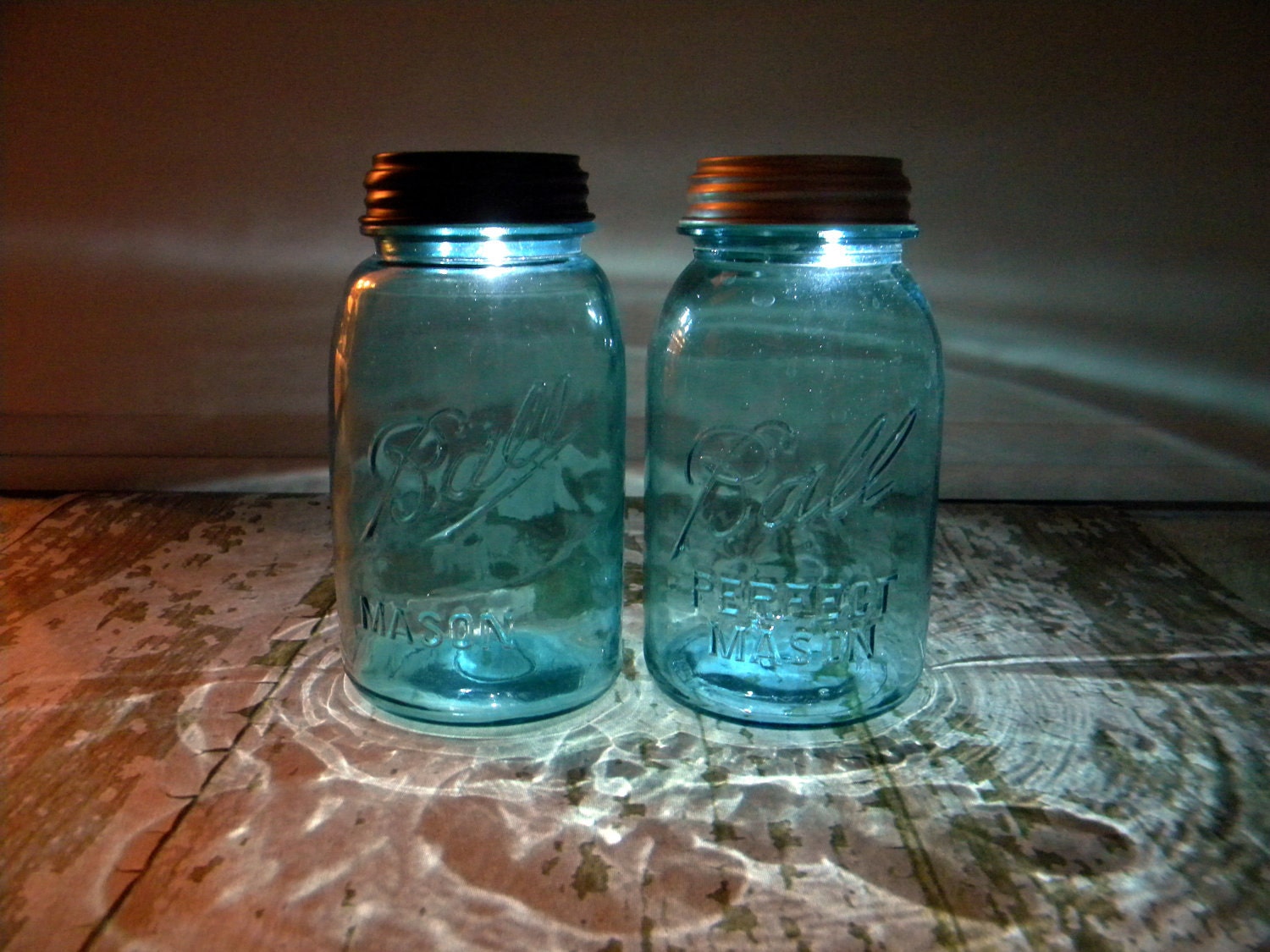 Upcycled Vintage Blue Ball Perfect Mason Jar Solar Light