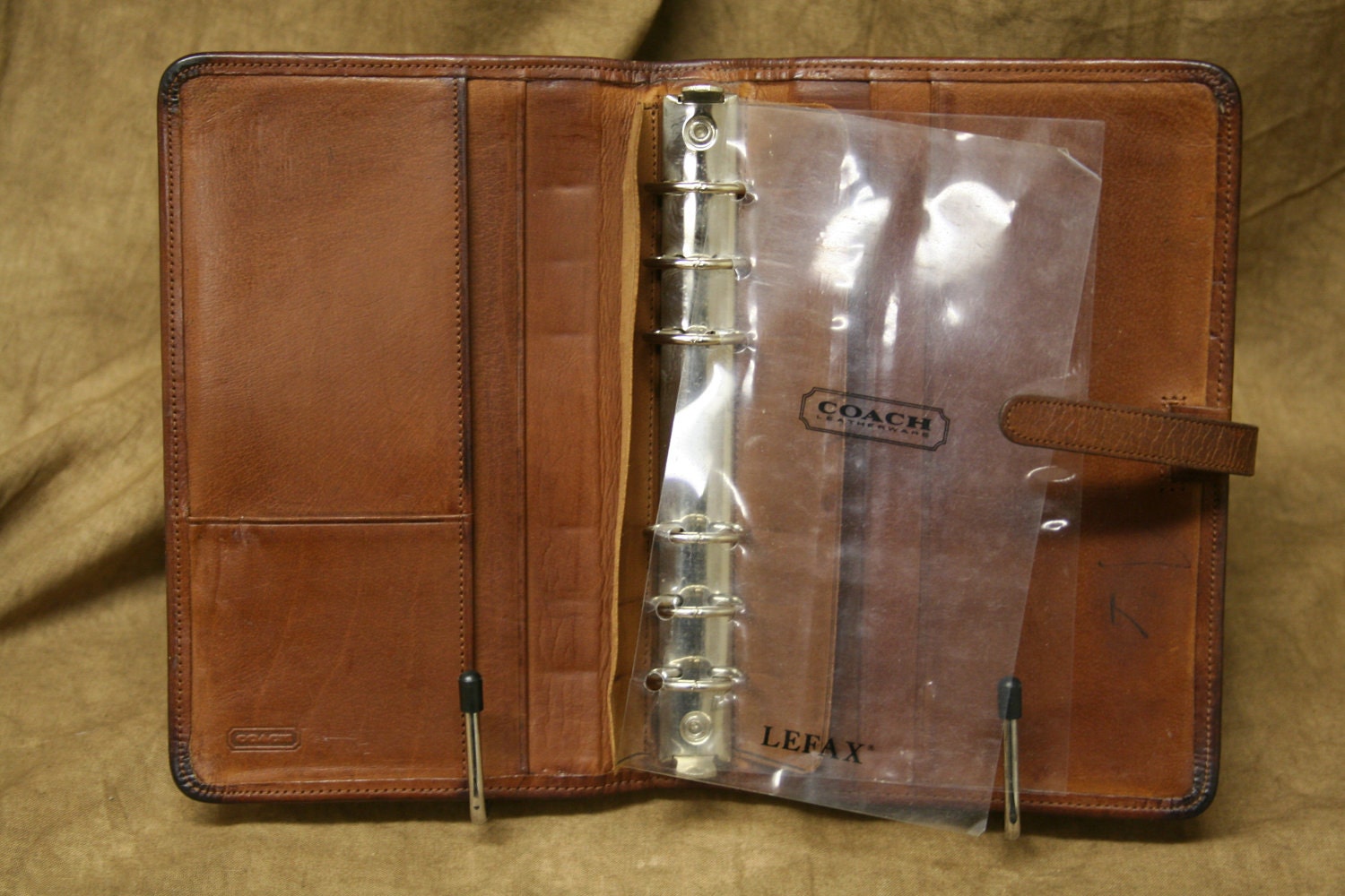 Vintage Brown COACH Mini Day Planner 6 Ring Notebook
