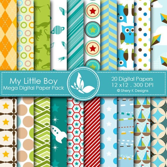 My Little Boy Paper Pack 20 Printable Digital Scrapbooking