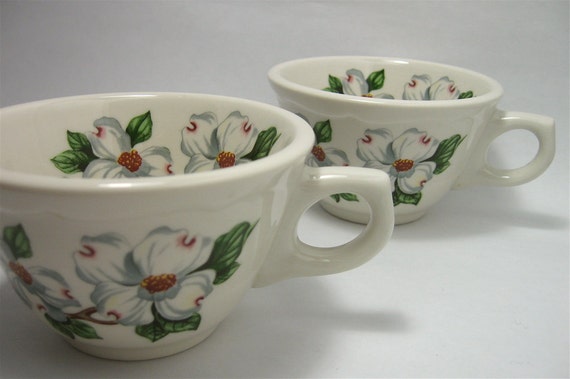 Two Vintage Syracuse China Restaurant Cups in Dogwood Pattern