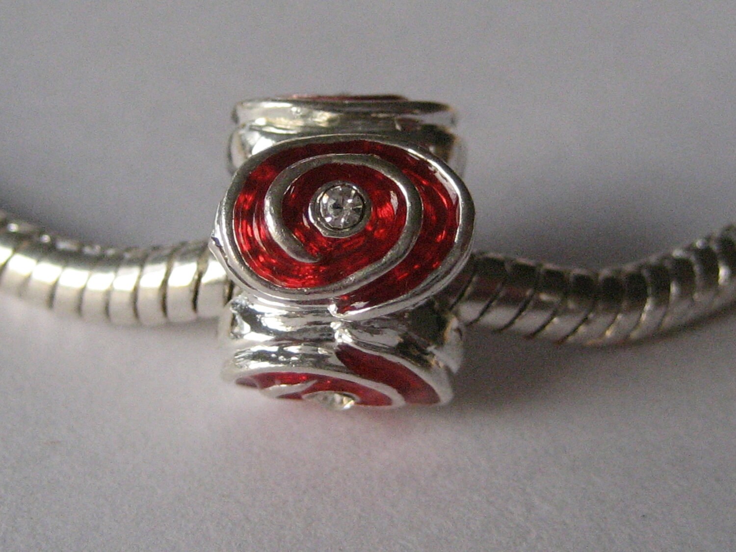 Red Swirl Enamel Crystal Bead for your European by JudyBead