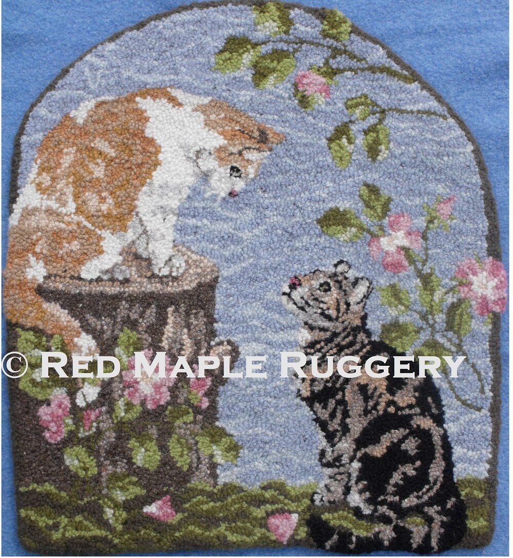 Punch Needle/ Rug Hooking Pattern CATS with WILD ROSES