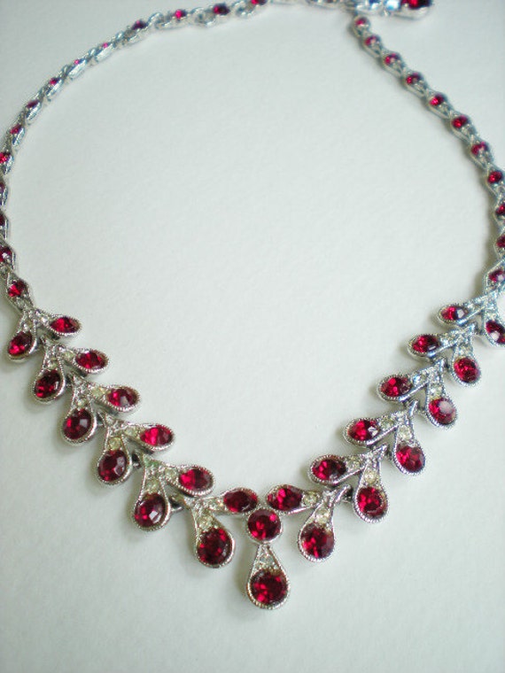 Henry Bogoff SIGNED Scarlet Red RARE 1950s Designer Rhinestone