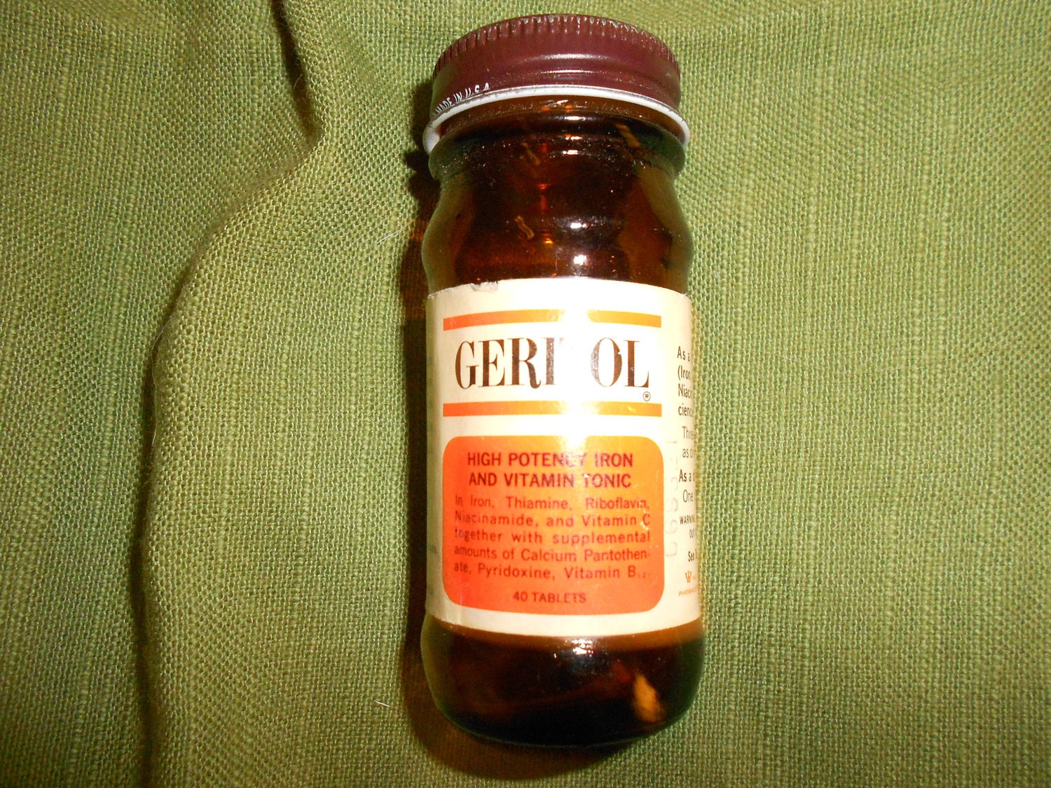 Geritol Advertising Collectible Bottle Well Labeled by machismo