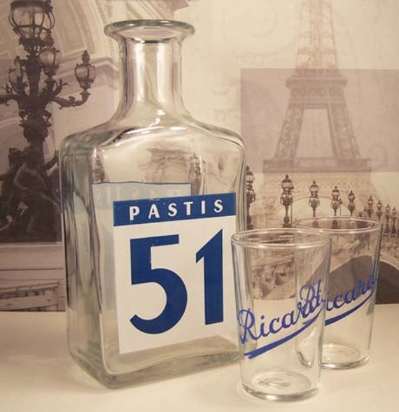 Pastis 51 Liqueur Bottle and Ricard Glasses Wonderful French