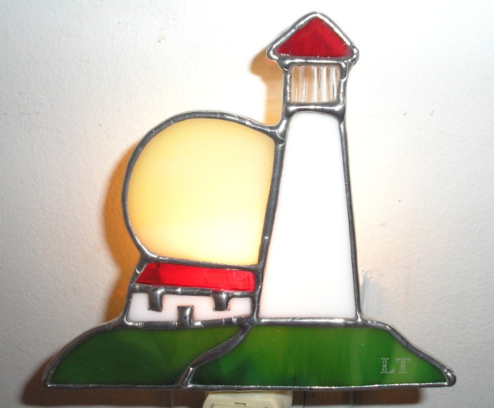 LT Stained glass Light House night light lamp with sun and