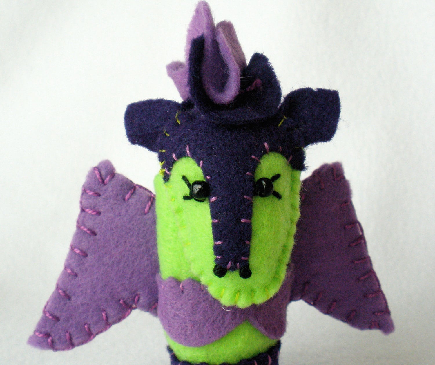 Felt Dragon Finger Puppet 3D Hand Stitched Puppet Purple