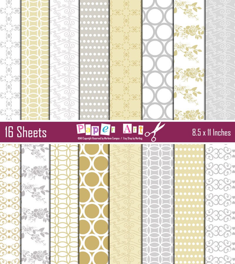 INSTANT DOWNLOAD – Printable Wedding Digital Backgrounds (Silver & Gold ...
