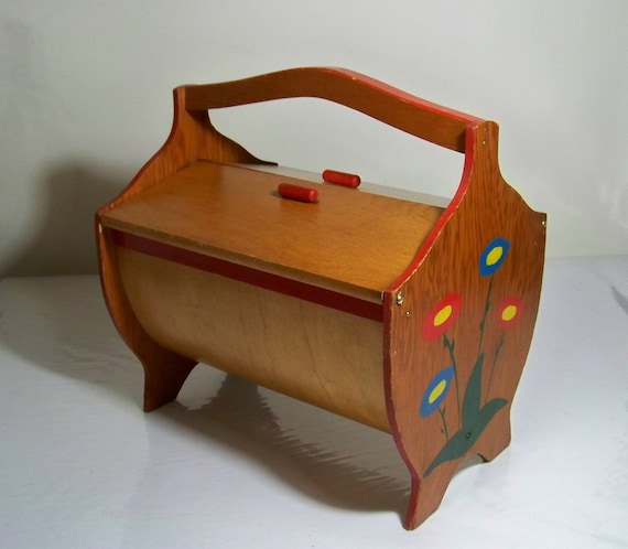 Wood Sewing Box Tole Painted Flowers Bent Wood by SmakBoutique