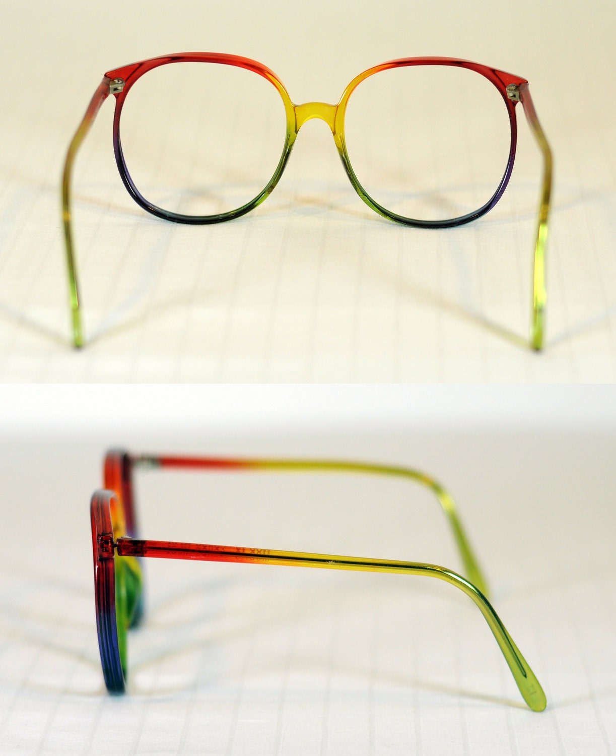80s Oversized RAINBOW Glasses Round Plastic Eyeglasses Frames