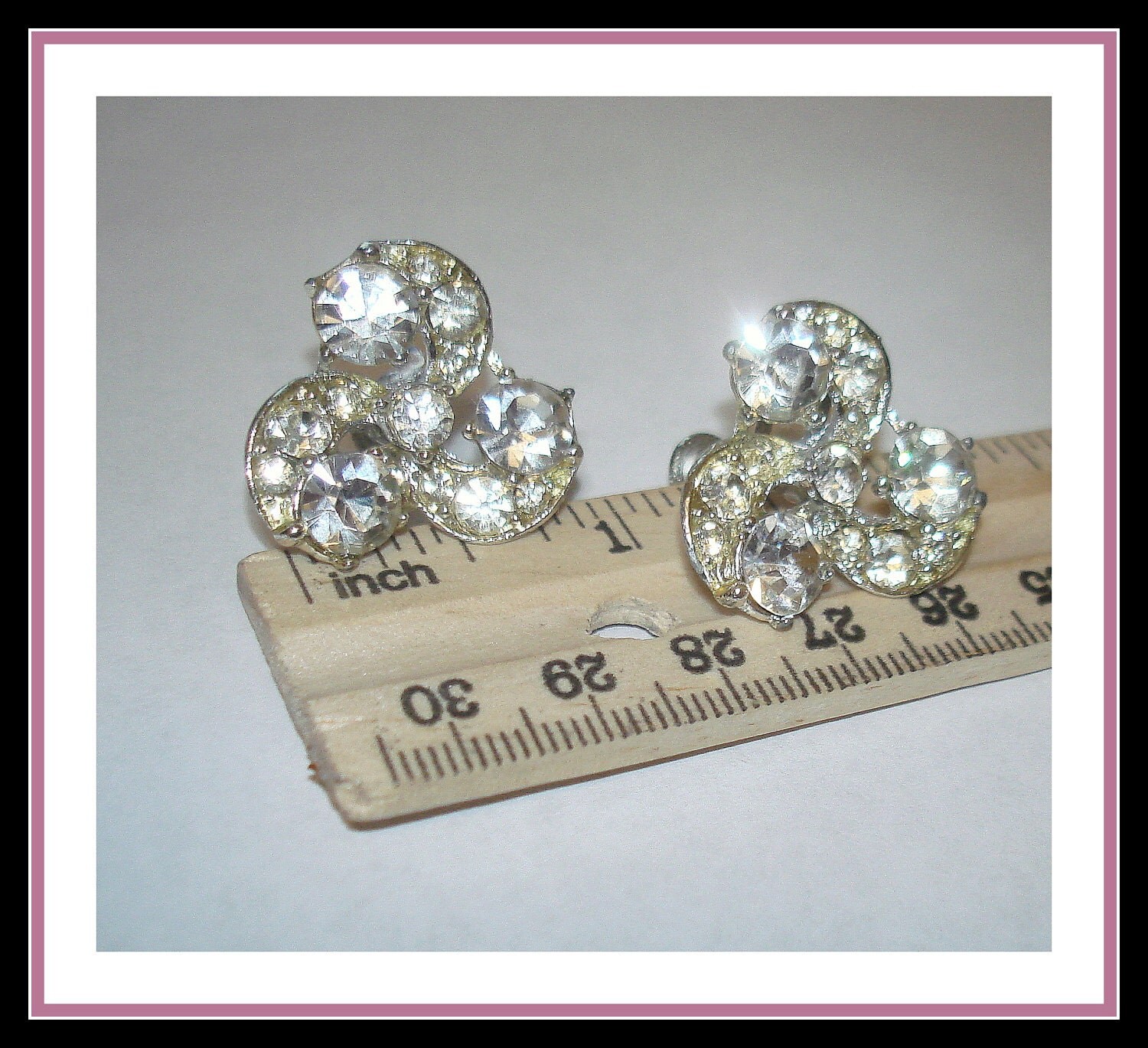 Antique Rhinestone Earrings Screw-Back Closure Designer Style, 3-Sided ...
