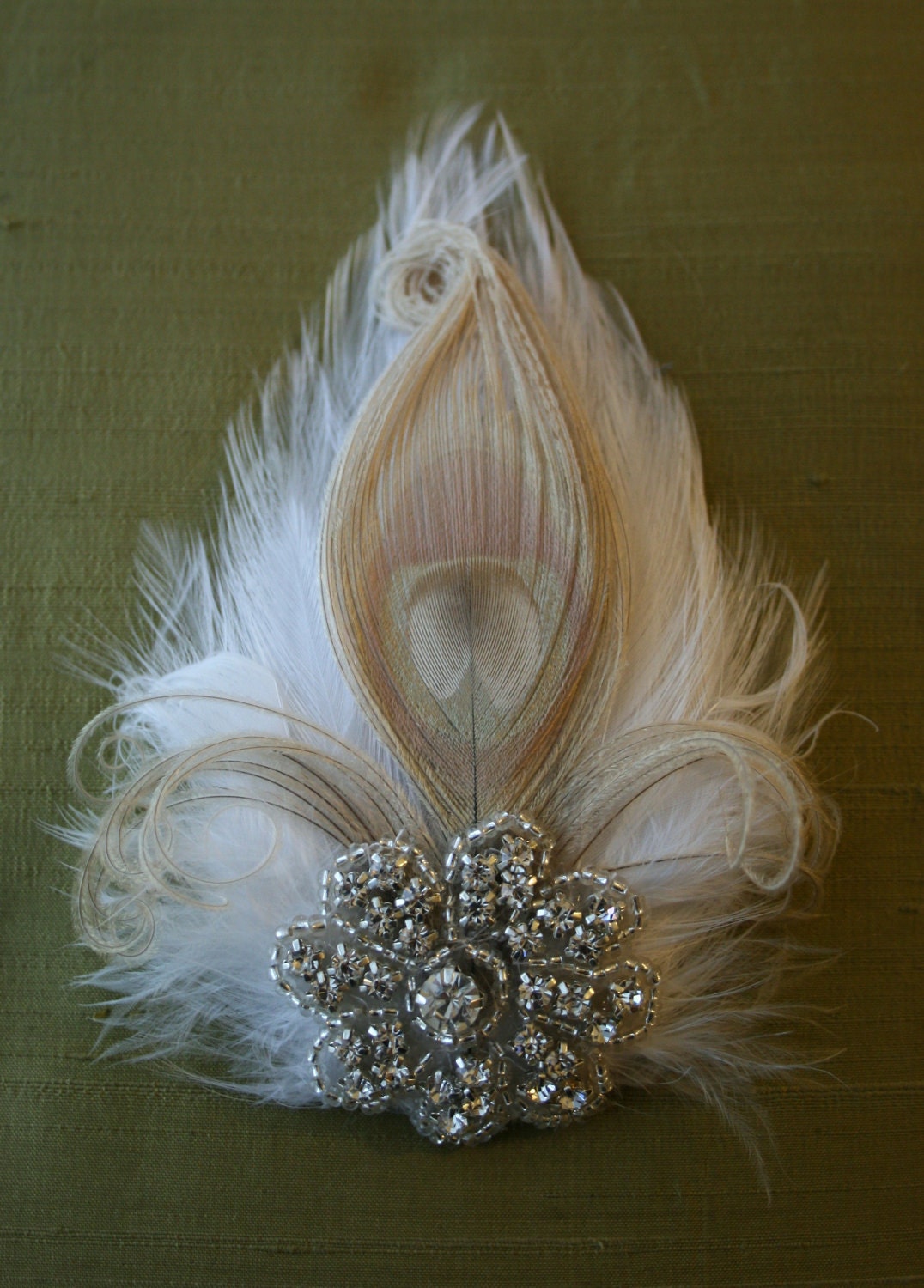 Peacock Feather Rhinestone Fascinator Version II Available in