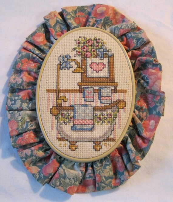 Handmade Cross Stitch Hoop Frame Bathroom by JAShirraPatterns