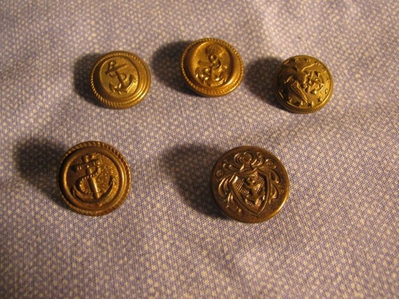 Five Small Cuff Size Navy Anchor Brass Buttons