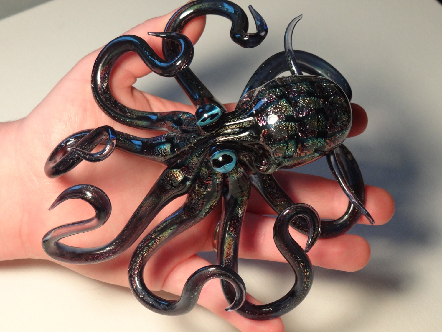 Large SOLID DICHROIC Glass Octopus sculpture by EmergentGlassworks
