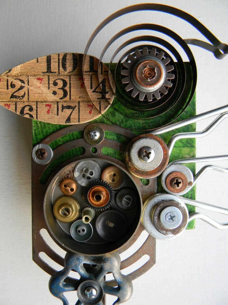 Recycled Art Collage Mechanical Bird
