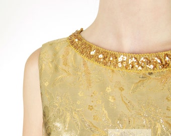 1960s Gold Top Crop Gold Shell Top Iridescent Metallic Sequin Trim ...