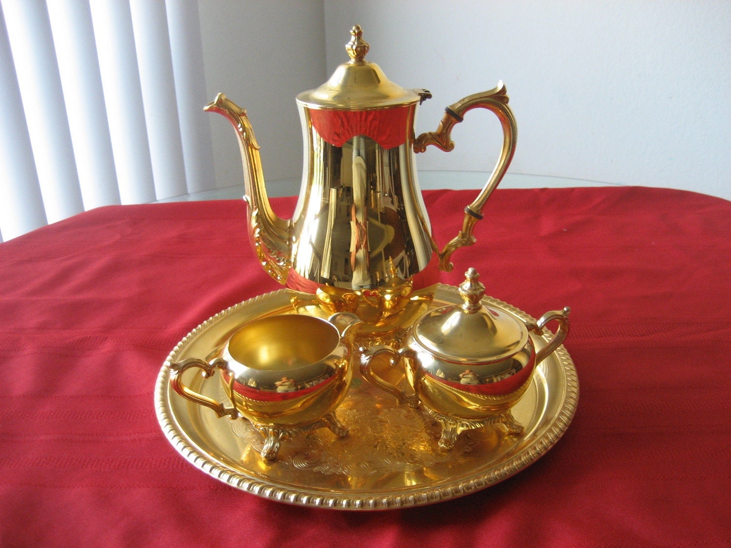 Vintage 24K Gold Electroplated 4 Piece Coffee Set by