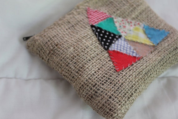 Geometric Triangle Patchwork Zippered Pouch by agirlnamedleney