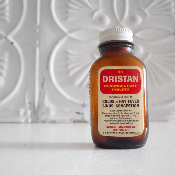 Items similar to Vintage Dristan Decongestant Tablets Bottle with Pills ...
