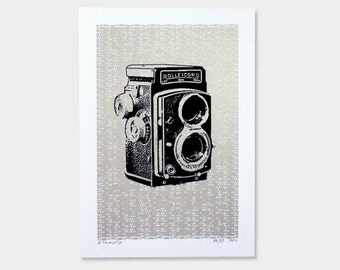 Vintage Camera Art Print Lubitel Screenprint by RobertRatPrints