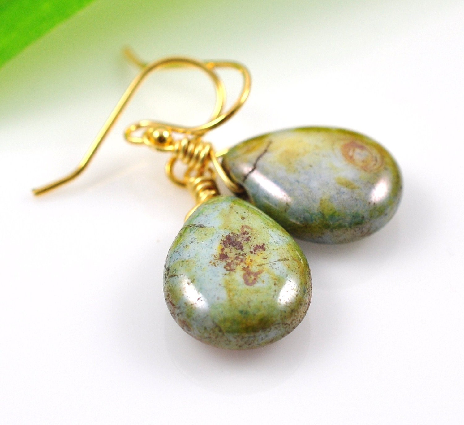 Turtle Shell glass earrings 14 karat gold wire by lostaloha