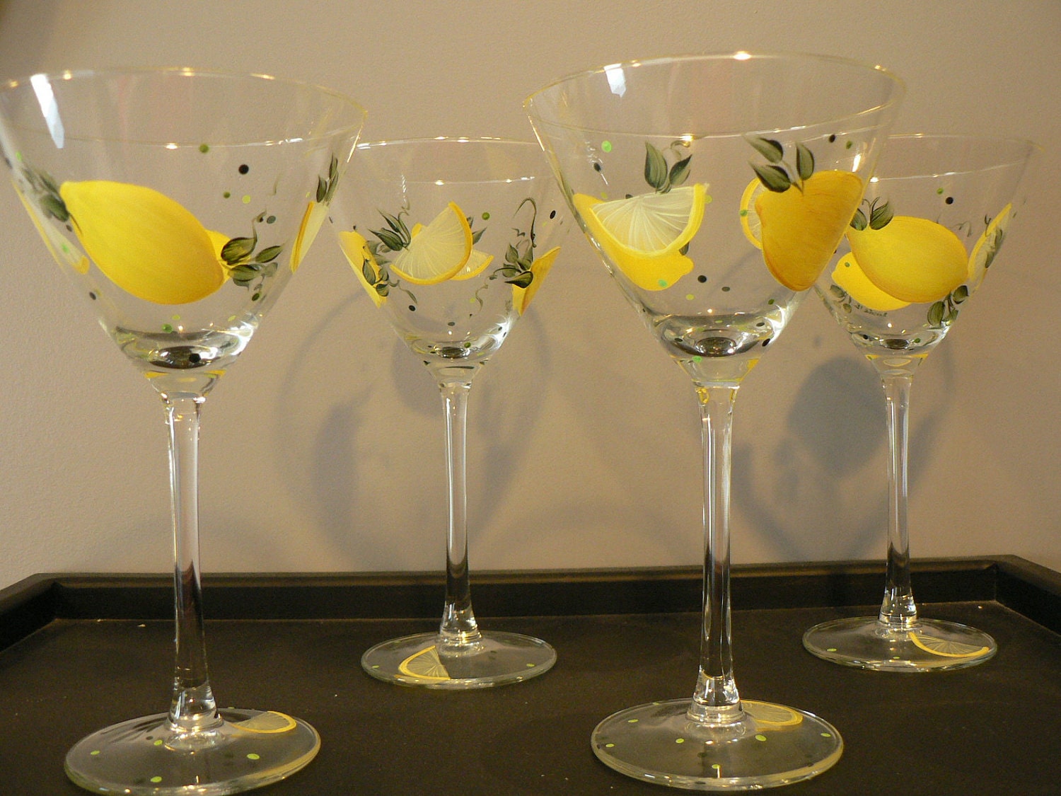 Hand Painted Lemon Drop Martini Glasses Set of 4