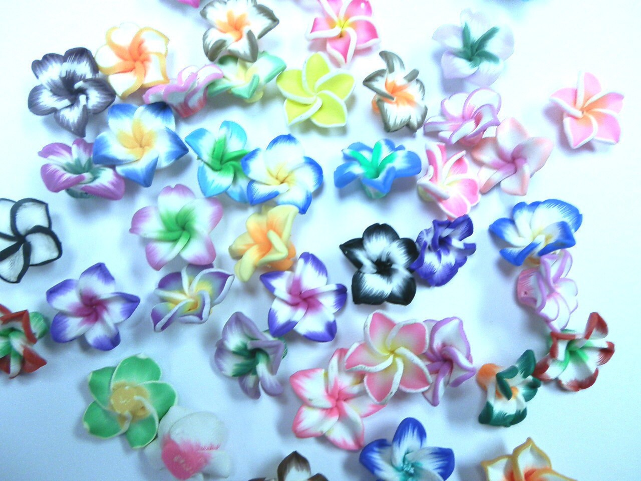 30 Fimo Polymer Clay Plumeria Flower Fimo Beads 20mm Variety
