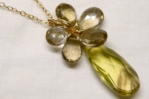 Items similar to Bio lemon quartz necklace- beer quartz flower necklace ...