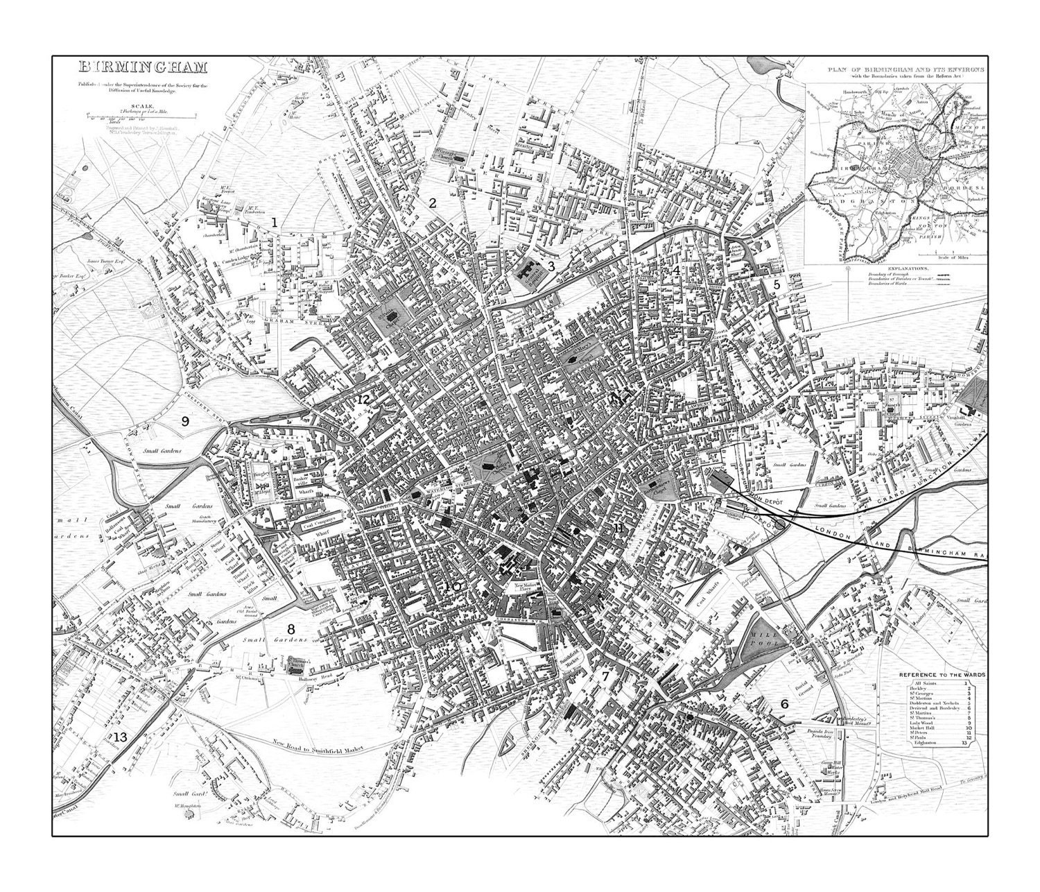 Vintage Map Birmingham England Street Map